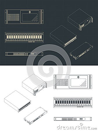 Units For Server Racks And Supercomputers Blueprints Vector ...