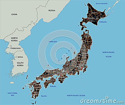 High Detailed Japan Road Map With Labeling. Cartoon Vector ...