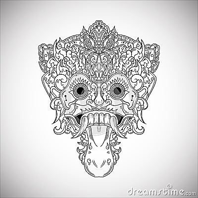 Barong Leak Balinese Outline Vector Drawing Illustration ...
