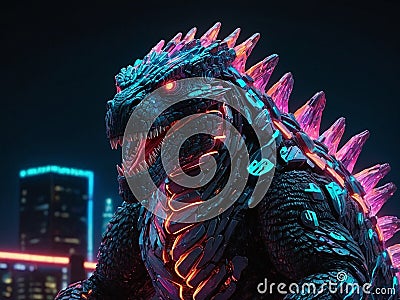 Abstract Neon Light Cyborg Godzilla Wallpaper Stock Photography ...