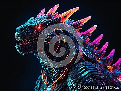 Abstract Neon Light Cyborg Godzilla Wallpaper Stock Photo ...