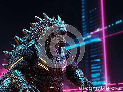 Abstract Neon Light Cyborg Godzilla Wallpaper Royalty-Free Stock Image ...