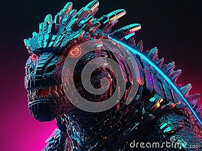 Abstract Neon Light Cyborg Godzilla Wallpaper Stock Photo ...
