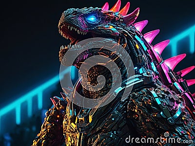 Abstract Neon Light Cyborg Godzilla Wallpaper Stock Photo ...