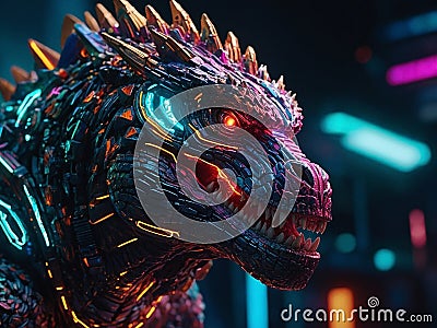 Abstract Neon Light Cyborg Godzilla Wallpaper Royalty-Free Stock Photo ...
