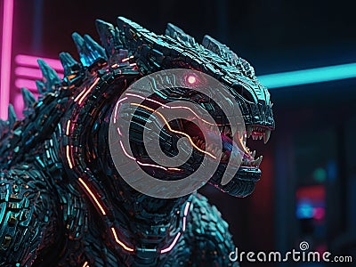 Abstract Neon Light Cyborg Godzilla Wallpaper Royalty-Free Stock Photo ...