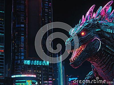 Abstract Neon Light Cyborg Godzilla Wallpaper Stock Photography ...