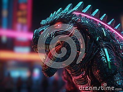 Abstract Neon Light Cyborg Godzilla Wallpaper Stock Photo ...