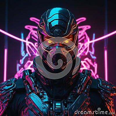 Abstract Neon Light Cyborg Ninja Warrior Wallpaper Royalty-Free Stock ...