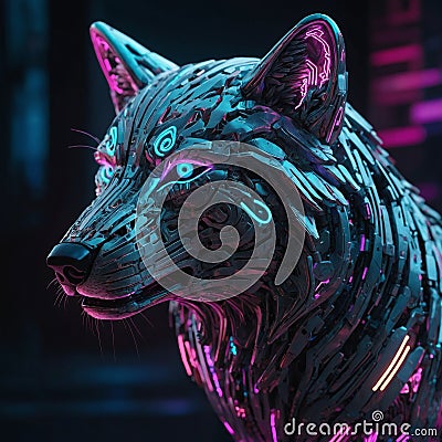 Abstract Neon Light Cyborg King Tundra Wolf Wallpaper Royalty-Free ...