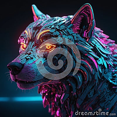 Abstract Neon Light Cyborg King Tundra Wolf Wallpaper Stock Photography ...
