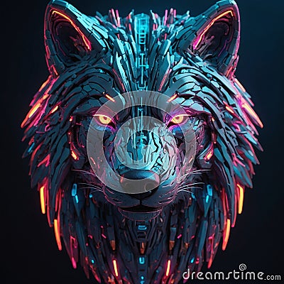 Abstract Neon Light Cyborg King Tundra Wolf Wallpaper Royalty-Free ...