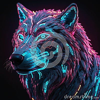 Abstract Neon Light Cyborg King Tundra Wolf Wallpaper Stock Image ...