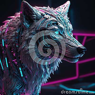 Abstract Neon Light Cyborg King Tundra Wolf Wallpaper Royalty-Free ...