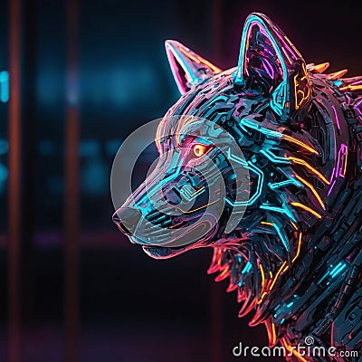 Abstract Neon Light Cyborg King Tundra Wolf Wallpaper Royalty-Free ...