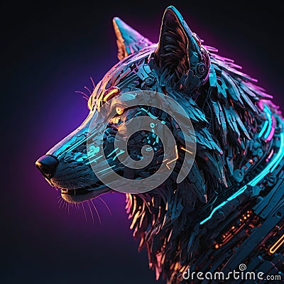 Abstract Neon Light Cyborg King Tundra Wolf Wallpaper Stock Photography ...