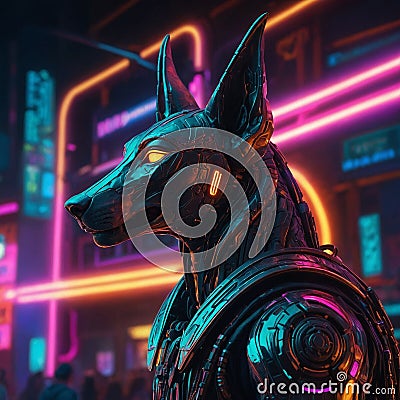 Abstract Neon Light Cyborg Egyptian God Anubis Wallpaper Stock ...