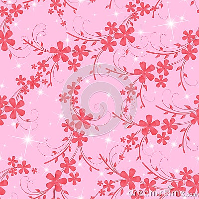 Seamless Red Clover And Star Shines Pattern. Pink Background Texture ...