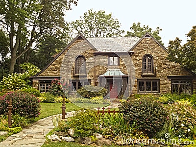 Upscale family home with beautiful landscaping - Stock Image - Everypixel