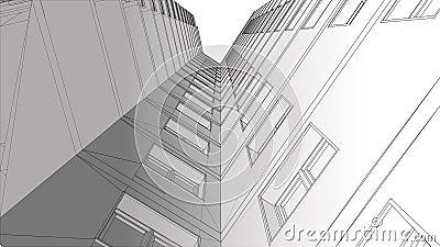 Urbanistic Skyscraper. Abstract 3D Render Of Building Wire Frame ...