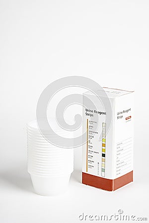 Urine Strips Box And A Stack Of Plastic Containers Editorial Photo ...