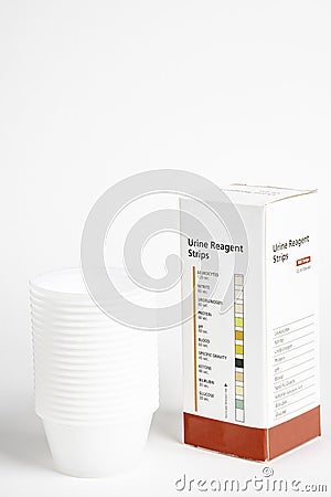 Urine Strips Box And A Stack Of Plastic Containers Editorial Photo ...