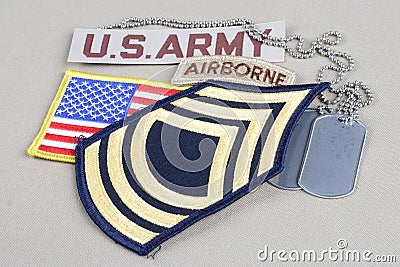 US ARMY Master Sergeant Rank Patch, Airborne Tab, Flag Patch And Dog ...