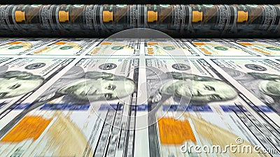 USA Dollars Printing Press Machine Prints 100 USD Banknotes. Seamless ...
