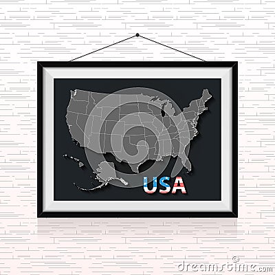 USA States Map In The Photo Frame Hanged On The Wall Vector ...