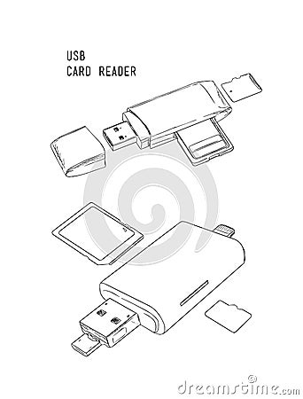 USB Card Reader , , Hand Draw Sketch Vector. | CartoonDealer.com #97658995