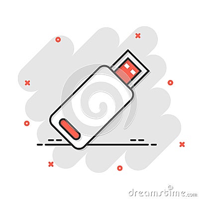 Usb Drive Icon In Comic Style. Flash Disk Vector Cartoon Illustration ...