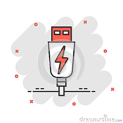 Usb Drive Icon In Comic Style. Flash Disk Vector Cartoon Illustration ...