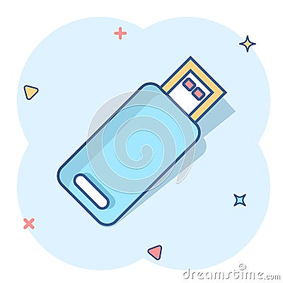 Usb Drive Icon In Comic Style. Flash Disk Vector Cartoon Illustration ...