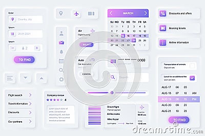 User Interface Elements For Booking Travel Mobile App. Unique Neumorphic Design UI, UX, GUI, KIT ...
