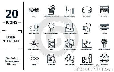 User.interface Linear Icon Set. Includes Thin Line Width, Increasing Data, User Data Analytics ...