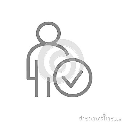 User With Tick Checkmark Line Icon. Human Verification, Authentication ...