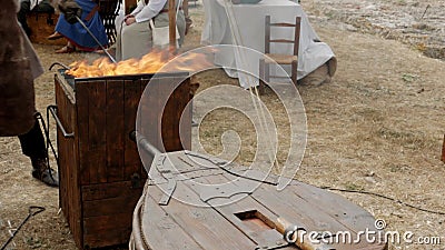 Using the Bellows on a Blacksmith Forge Stock Video - Video of festival ...