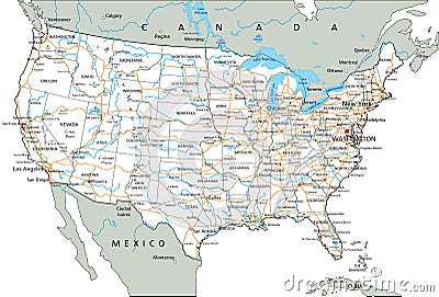 High Detailed United States Of America Road Map With Labeling. Vector ...