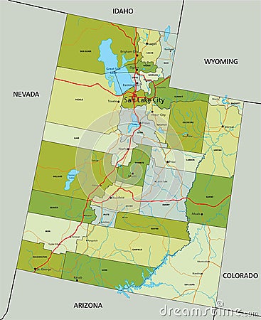 Detailed Editable Political Map With Separated Layers. Utah. Vector ...