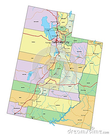 Utah - Detailed Editable Political Map With Labeling. Vector ...