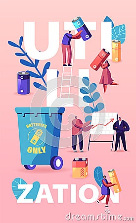 Utilization, Recycle Concept. People Put Used Battery To Container ...