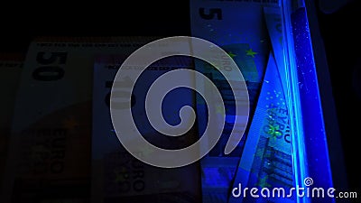 UV Light Using for Checking Euro Banknotes. Counterfeit Money Detection ...