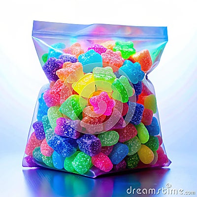 UV Reactive Gummy Candy Bag With Glowing Patterns Stock Photo ...