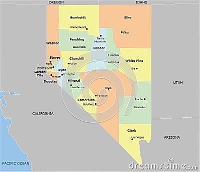 Nevada County Map With 16 Counties Vector Illustration | CartoonDealer ...