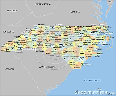 North Carolina County Map With 100 Counties Vector Illustration ...