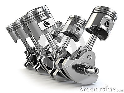 V6 Engine Pistons And Crankshaft Isolated On White Background. Royalty ...