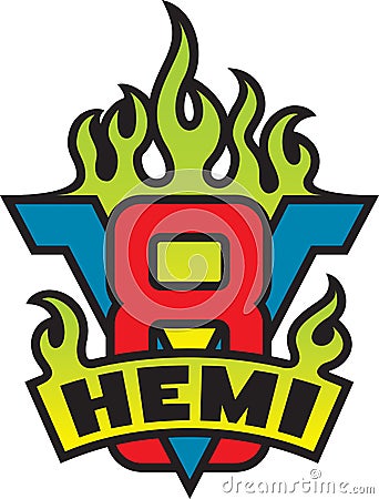 V8 Hemi Engine Emblem With Flames Cartoon Vector | CartoonDealer.com ...