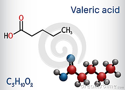 Valeric Acid, Pentanoic Acid Or Valerate Molecule. Structural Chemical ...