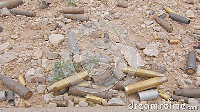 Various Gun Ammunition Shells on the Ground Stock Video - Video of high ...