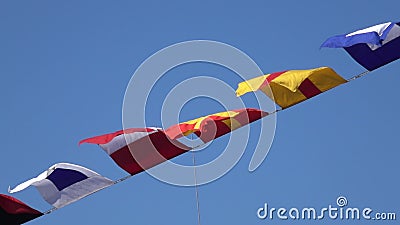 Various Nautical Flags Tied Together with Rope, Ship Flags Signals ...